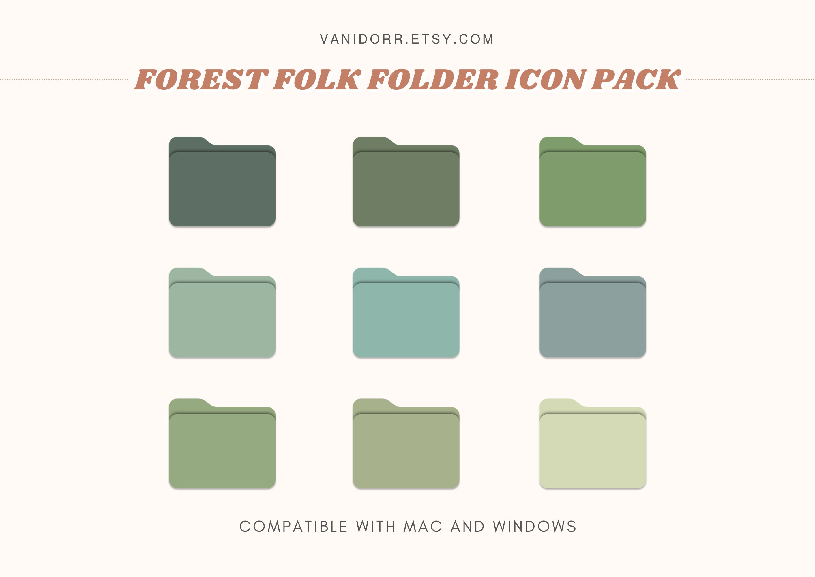 Forest Folk Desktop Folder Icons Sage Green Digital Assets | Etsy