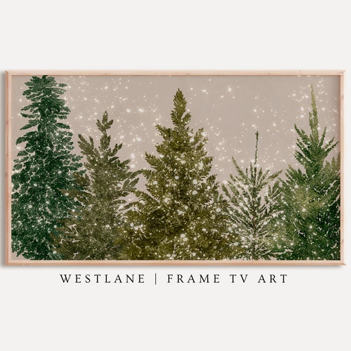 Samsung Frame TV Art Christmas Winter Pine Sketch Neutral - Etsy