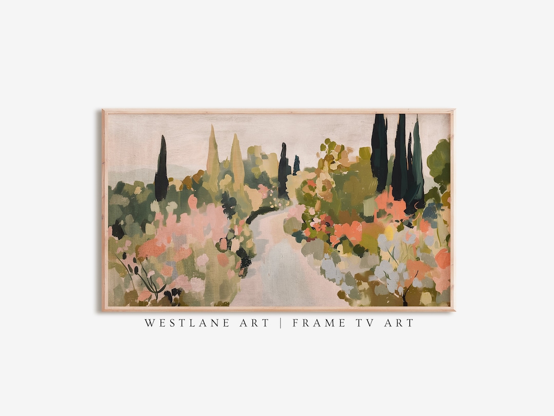 Summer Garden Landscape Painting FRAME TV Art | Modern Pink and Green ...