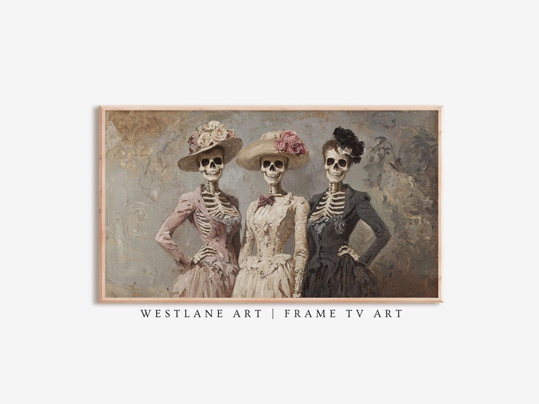 Halloween FRAME TV Art, Fancy Old Skeletons Painting, Fall Instant ...