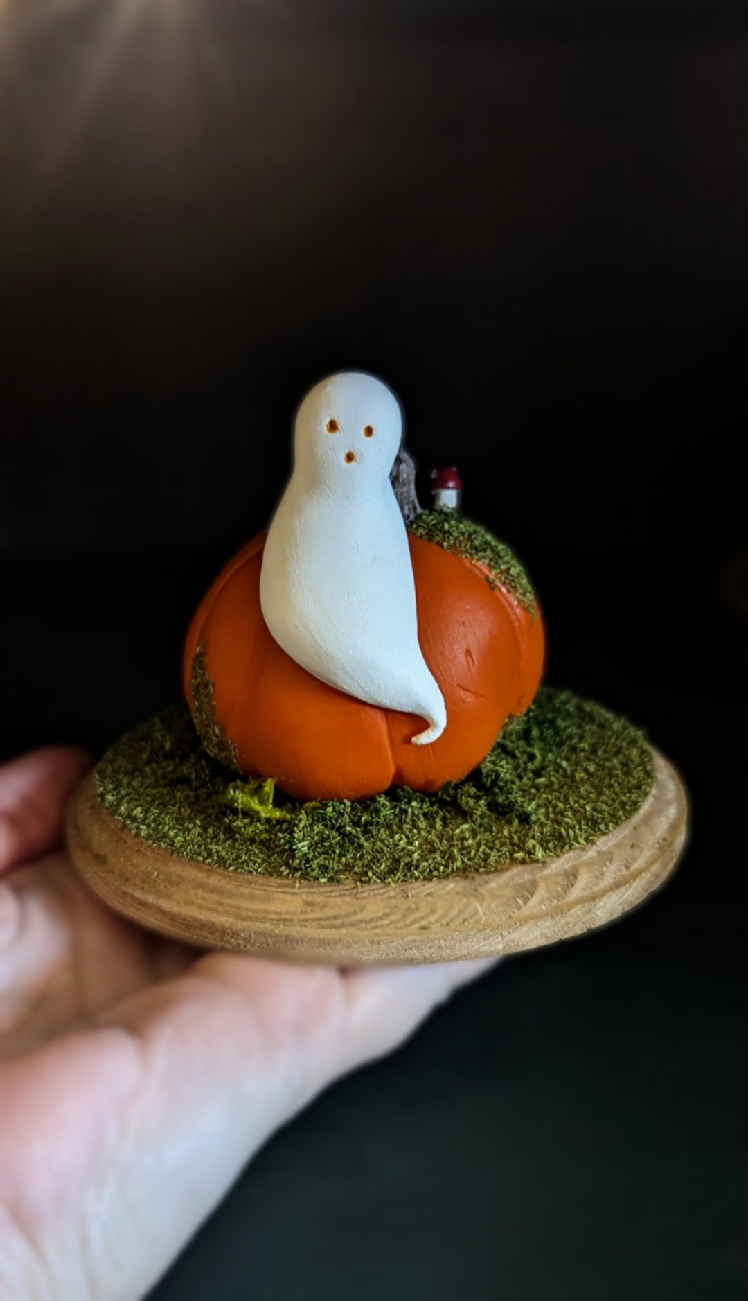 Pumpkin With Ghost Buddy & Toadstool fly Agaric on Wooden Plaque - Etsy