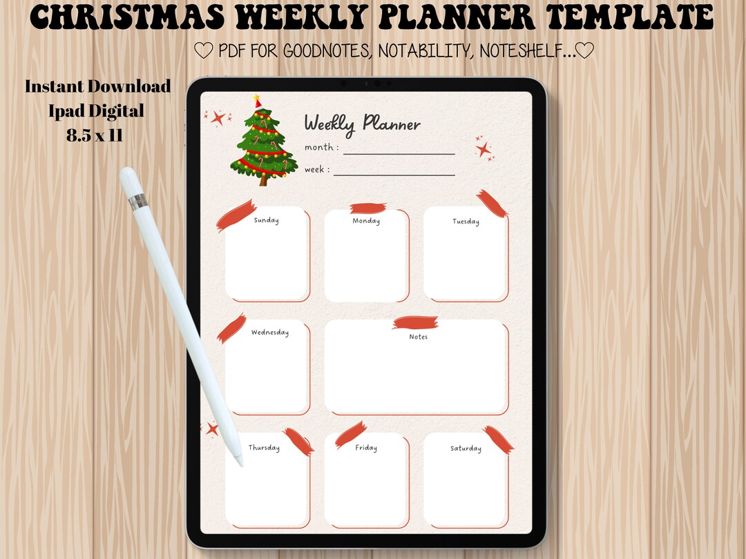 Christmas Weekly Digital Planner, Christmas, Weekly Planner, Holiday ...