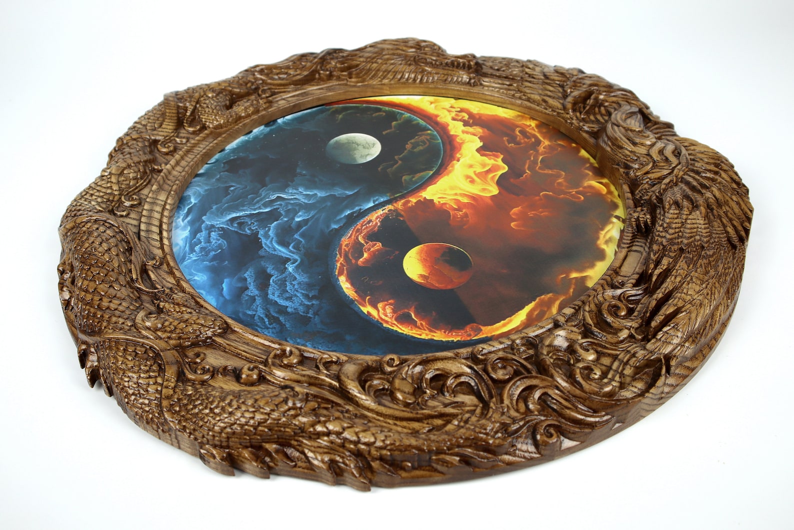 Dragon and Phoenix / Carved Wooden Round Frame / Mirror Frame / Photo ...