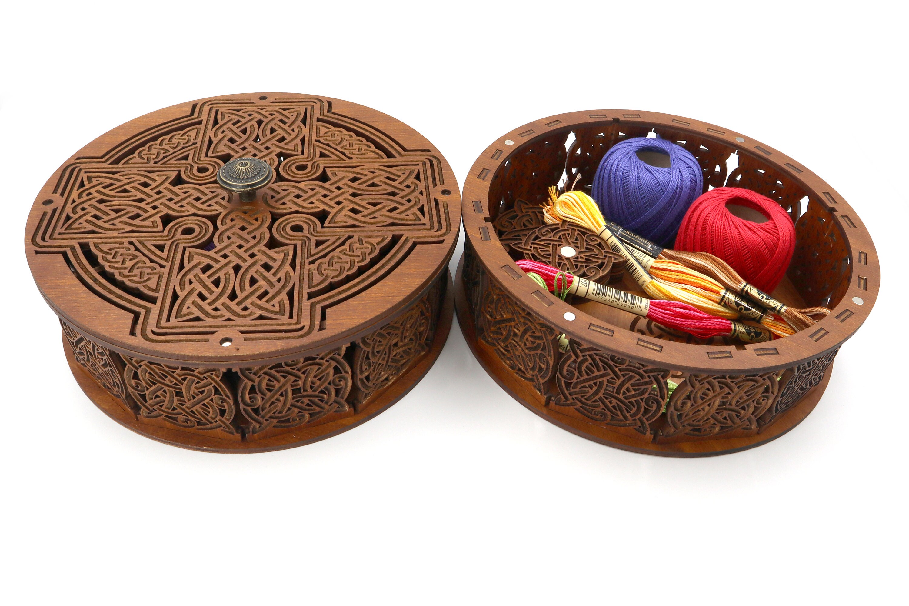 2 Carved Boxes Celtic Ornament. A Set for the Embroiderer. 28 | Etsy