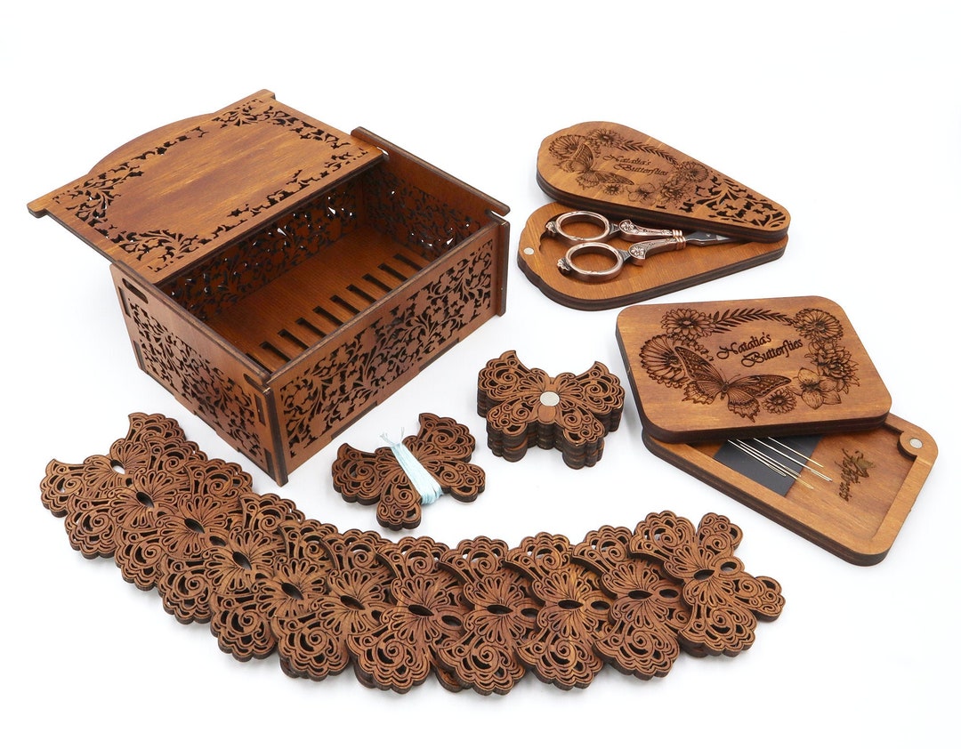 Embroidery Set Butterflies. 12 Bobbins for Thread. an Openwork Box ...