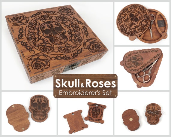 Embroiderer's Set Skull & Roses. Floss Bobbins. Needle | Etsy