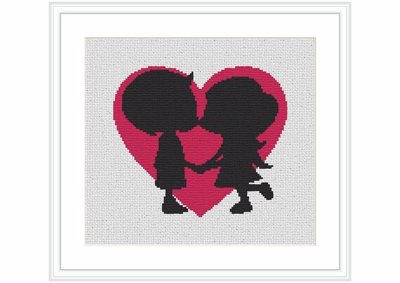 Kiss / Love/heart/ Cross Stitch Pattern/instant Digital | Etsy