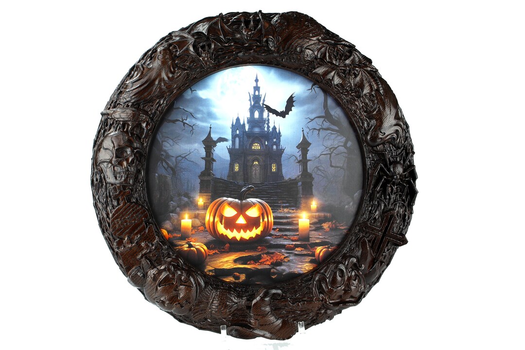 Halloween Frame / Carved Wooden Round Frame / Mirror Frame / Photo ...