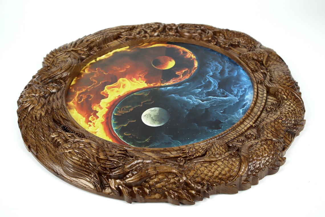 Dragon and Phoenix / Carved Wooden Round Frame / Mirror Frame / Photo ...
