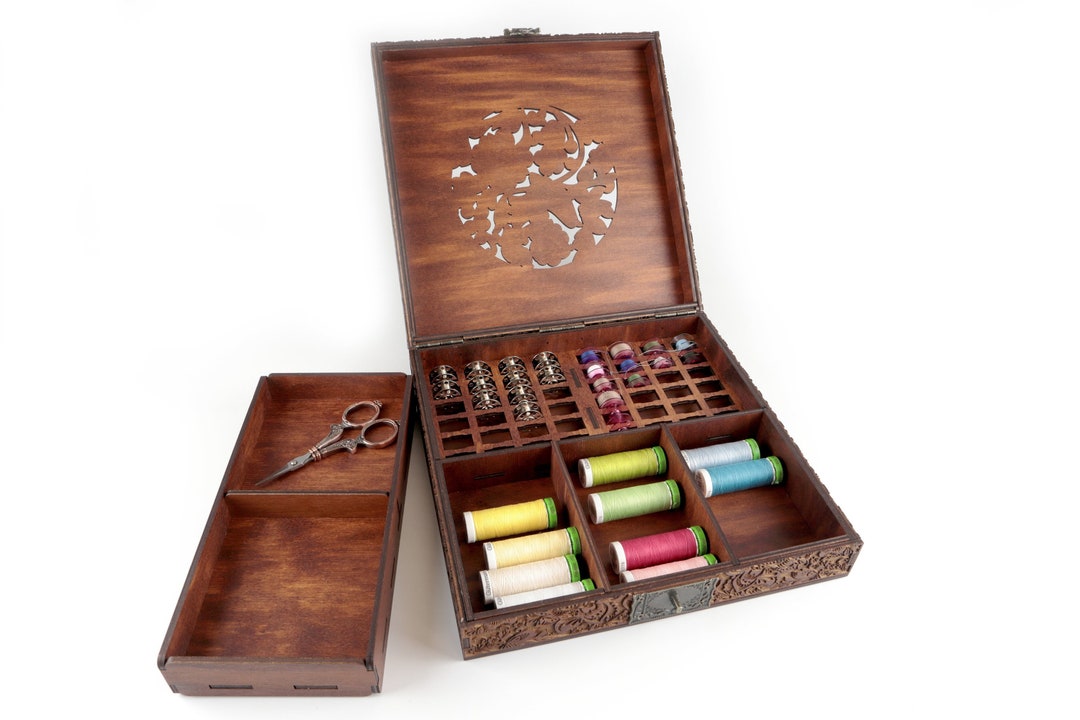 BOBBIN HOLDER Organizer Wooden Storage Caddie Box for 48 Home Sewing ...