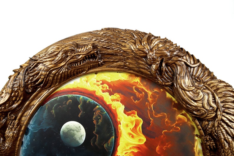 Dragon and Phoenix / Carved Wooden Round Frame / Mirror Frame / Photo ...