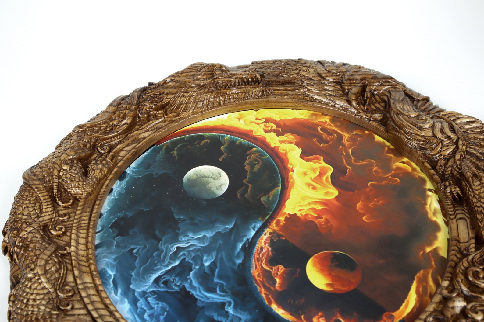 Dragon and Phoenix / Carved Wooden Round Frame / Mirror Frame / Photo ...