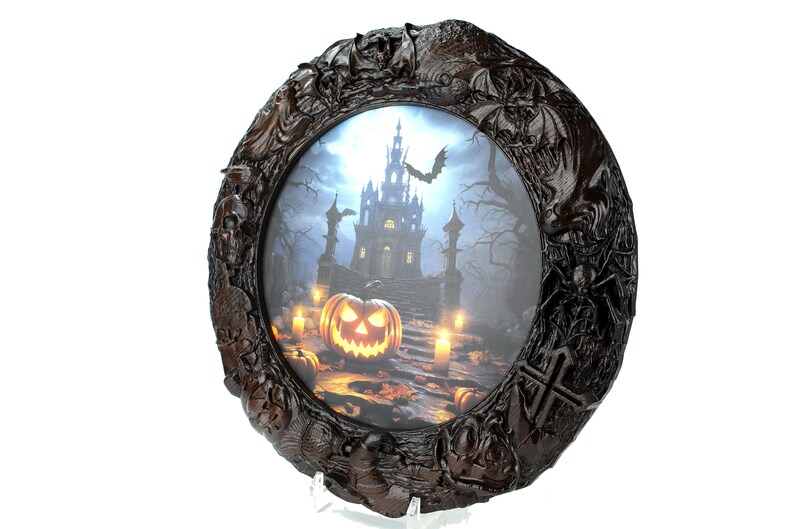 Halloween Frame / Carved Wooden Round Frame / Mirror Frame / Photo ...