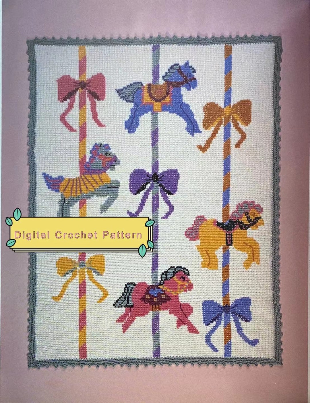 Vintage Afghan Crochet Pattern 21-carrousel Horses Crochet Blanket- PDF ...
