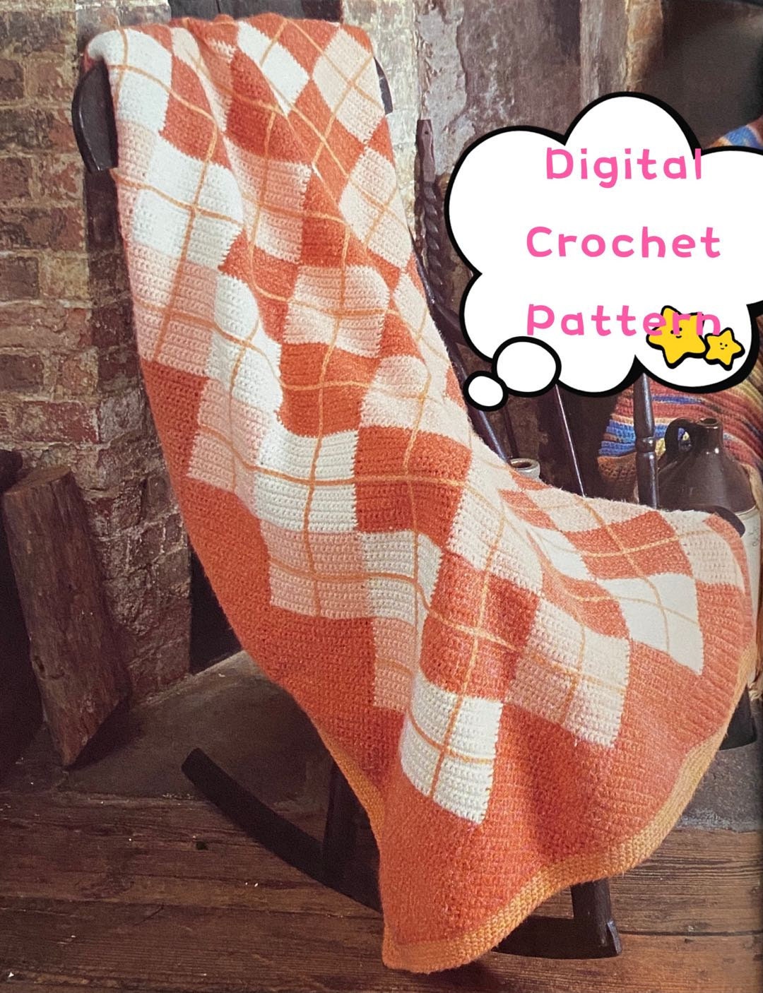 Vintage Afghan Crochet Pattern 13- Brick-washed Argyle Blanket- PDF ...