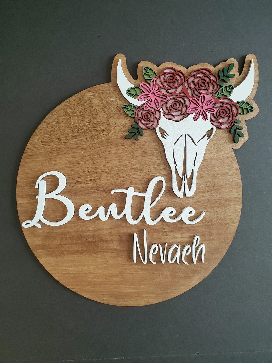 Nursery Name Sign Bull Skull With Roses SVG Digital Laser File Omtech ...
