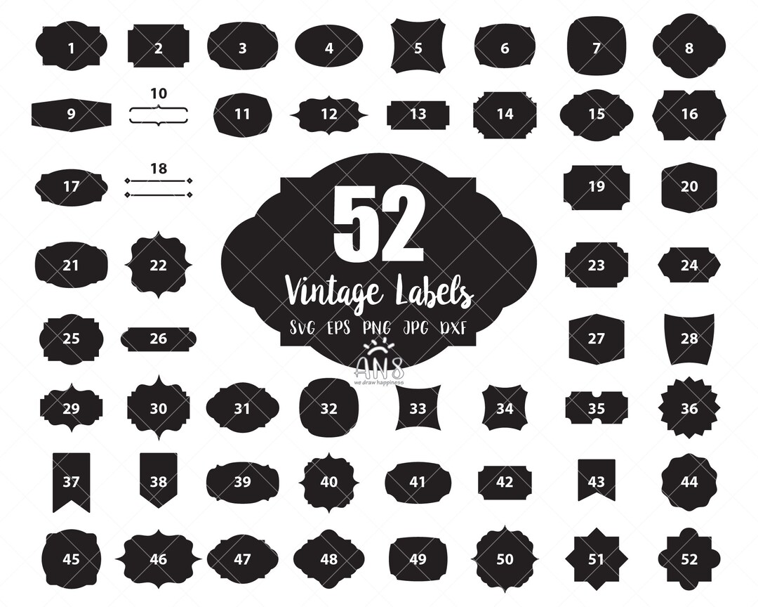 52 Vintage Labels SVG, Frame SVG Tag, Digital Files, Instant Download ...