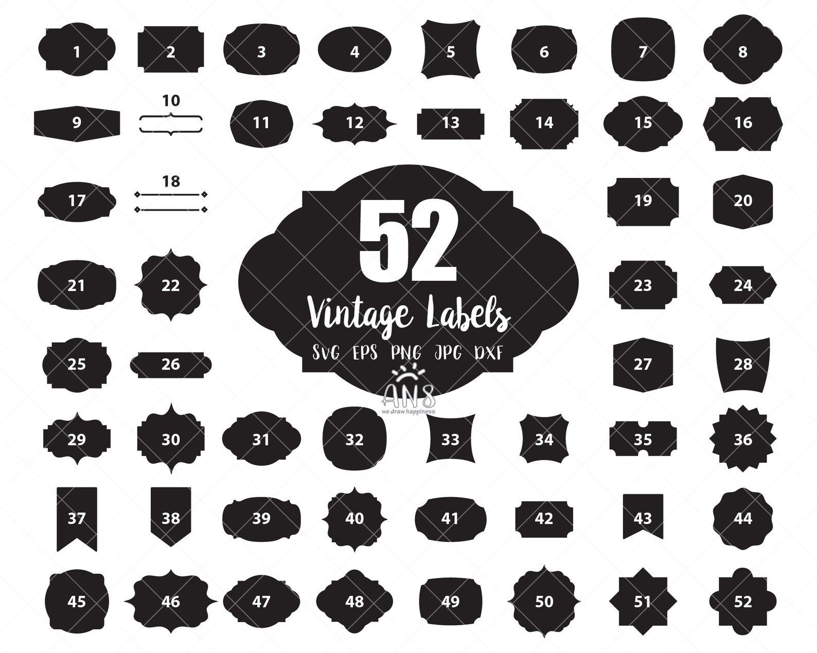 52 Vintage labels SVG frame SVG tag digital files instant | Etsy