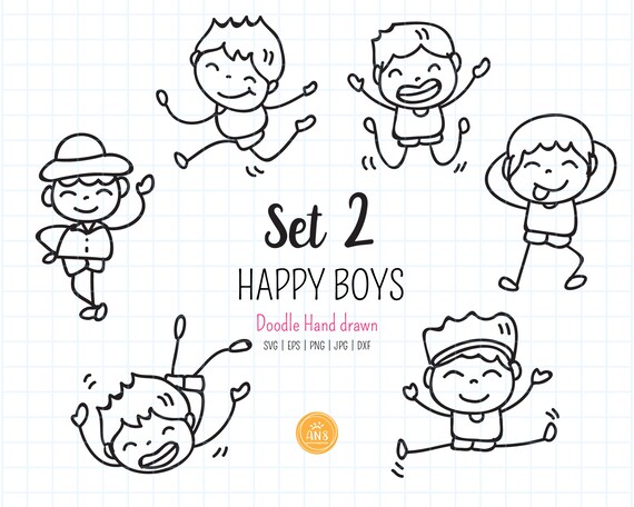 Hand drawn Happy Boys Set 2 SVG dxf Boys doodle clipart | Etsy