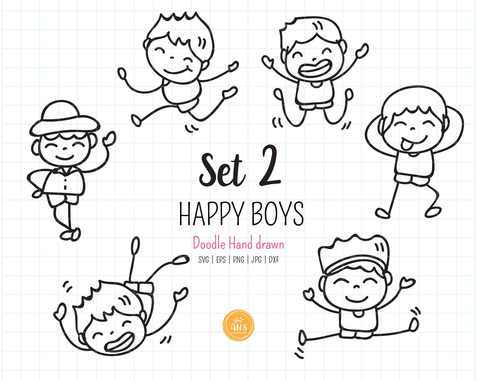 Hand Drawn Happy Boys Set 2 SVG Dxf Boys Doodle Clipart - Etsy UK