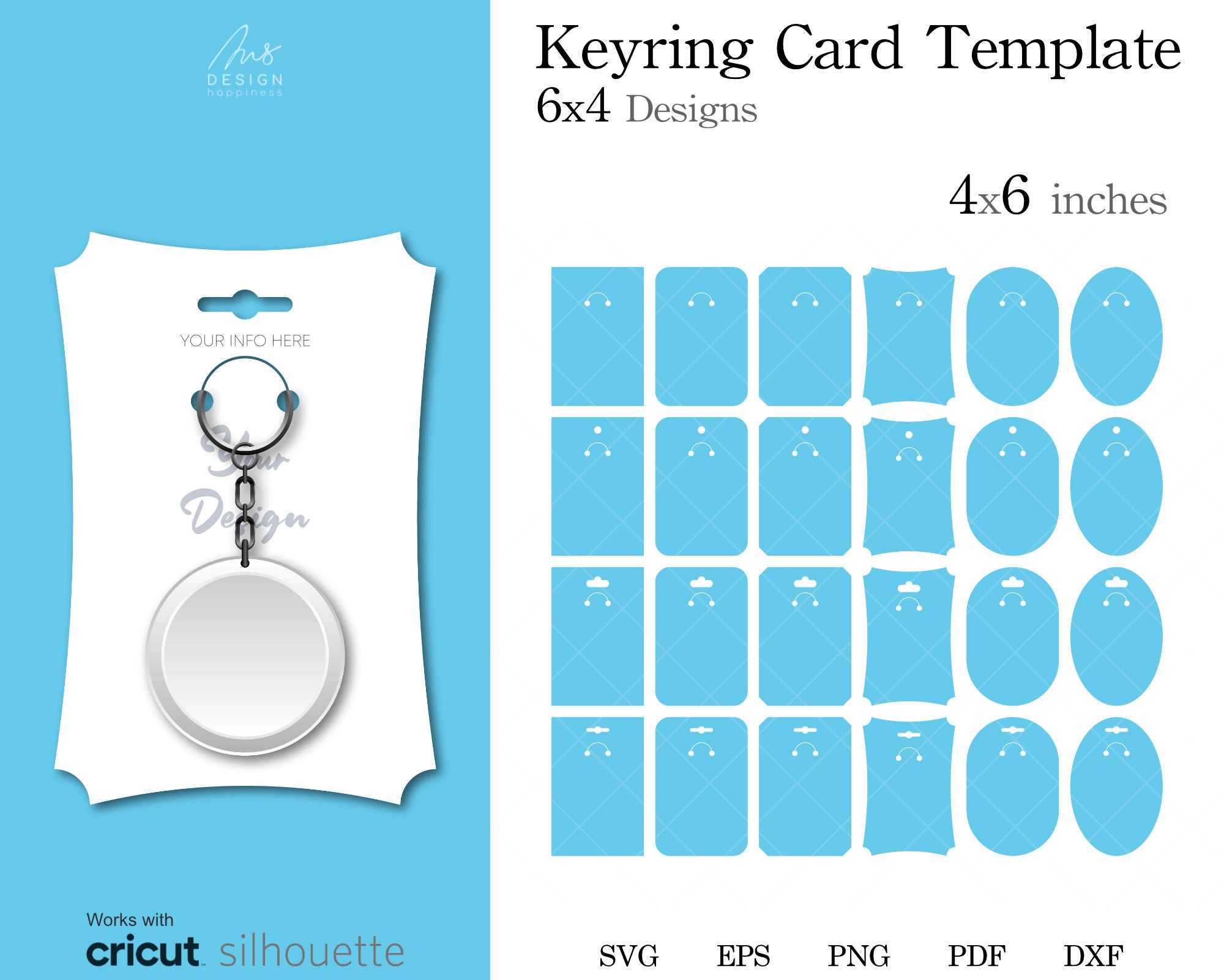24 Keyring Display Card Template SVG, 6x4 Designs Keychain Card 4x6 ...