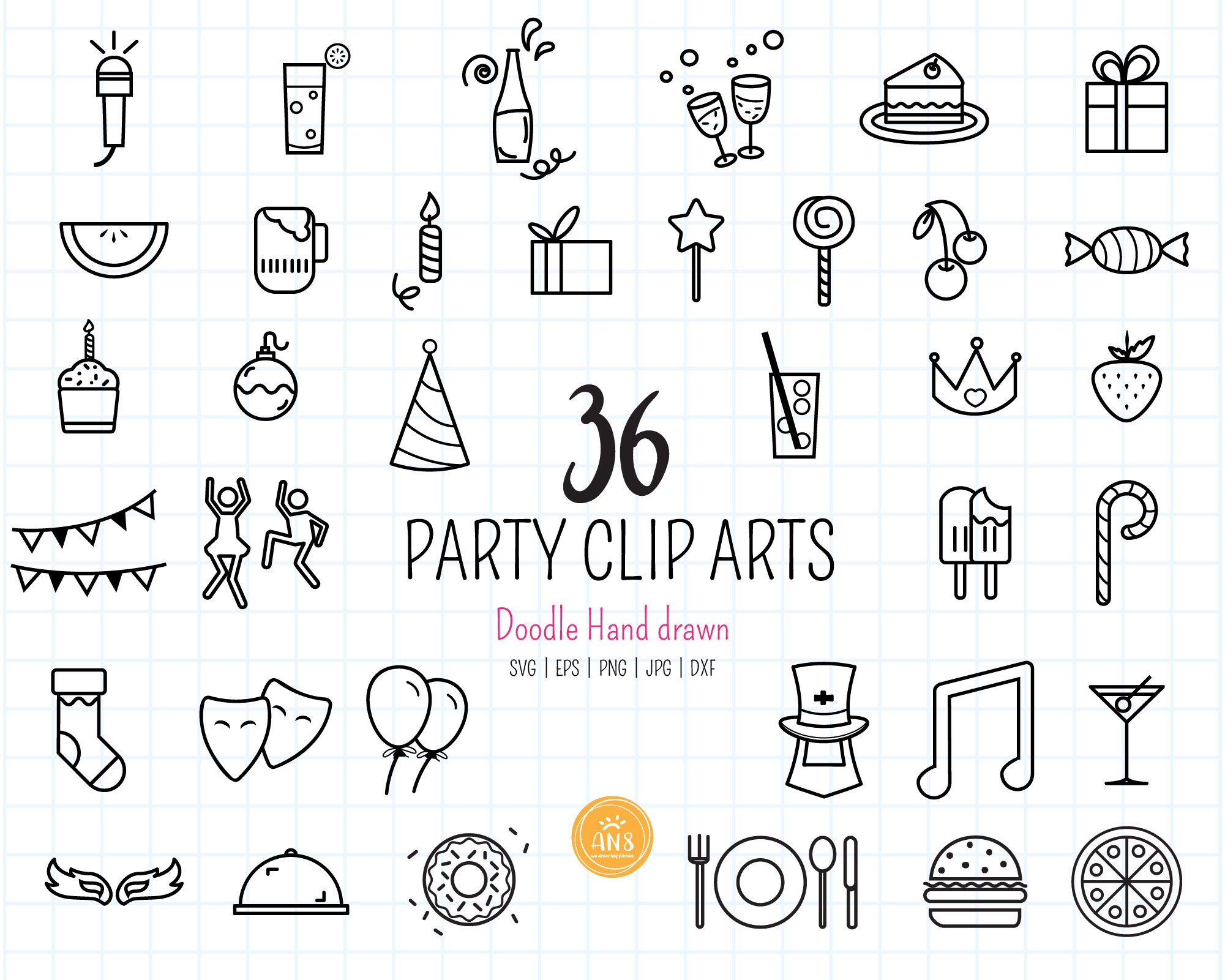 Party Line Icon SVG, Doodle Party Line Art Svg DXF PNG Eps Files for ...