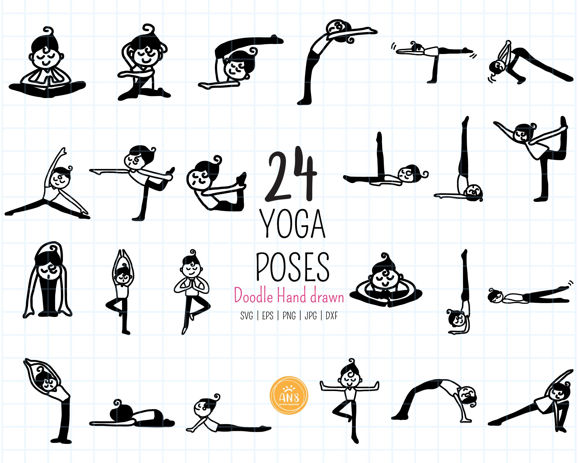 Woman Yoga Postures SVG Bundle, Sport SVG PNG Hand Drawn, Calm Clip Art ...