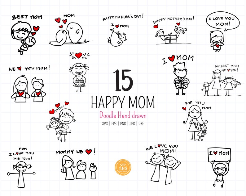 Doodle Happy Mom SVG, Dxf, Mother's Day Gift Clipart, Love Mum Cut File ...