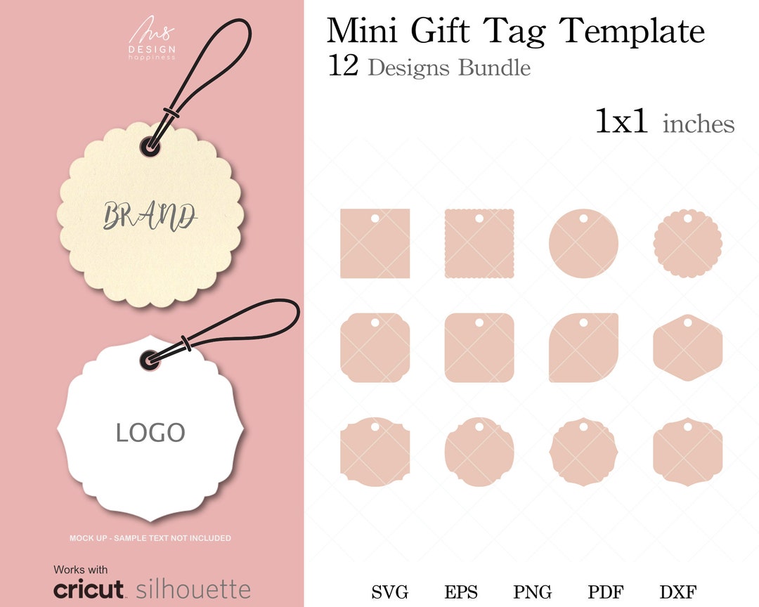 Mini Gift Tag Templates SVG, 12 Designs of 1 X 1 Inch, Gift Labels Tags ...