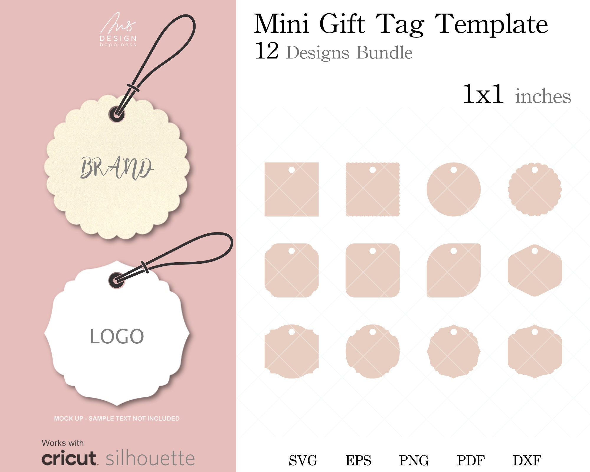 Mini Gift Tag Templates SVG, 12 Designs of 1 X 1 Inch, Gift Labels Tags ...