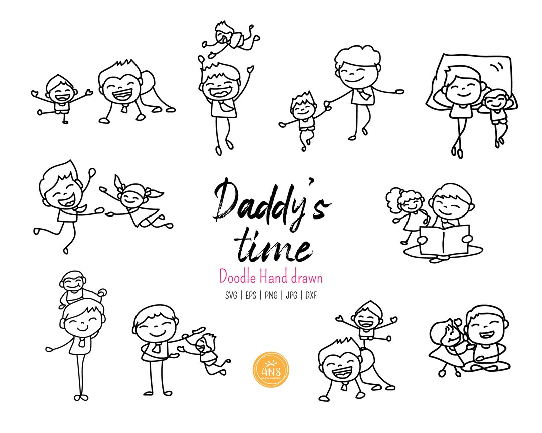 Hand Drawn Happy Father’s Day SVG, Doodle Daddy’s Time SVG, Dad Life ...