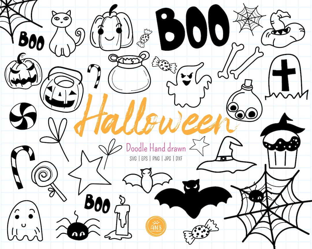 Funny Doodle Halloween Bundle SVG, Dxf, Gift Clipart, Halloween ...