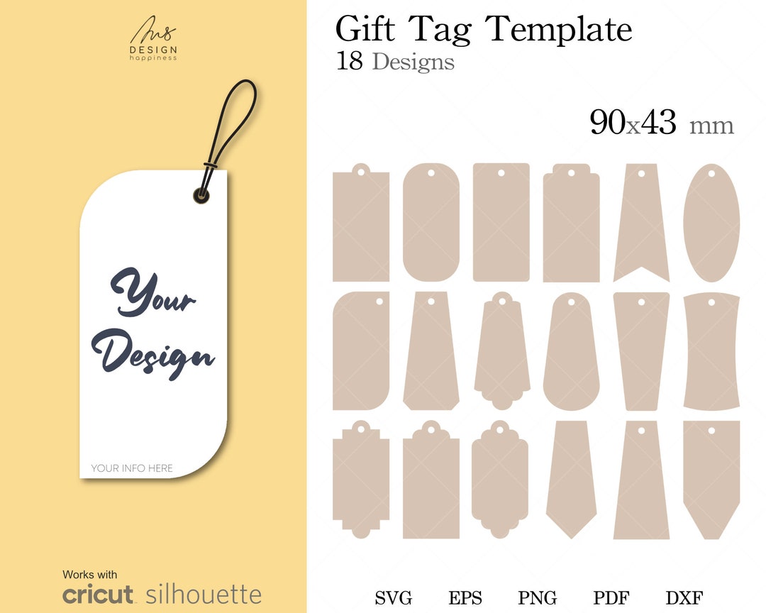 Gift Tag Templates SVG, 18 Designs of 90x43 Mm. Gift Labels Hang Tags ...