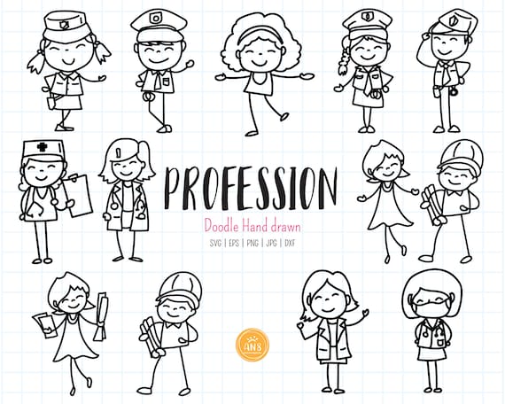 Hand Drawn Happy Profession Stick People SVG Bundle Stick Kid - Etsy