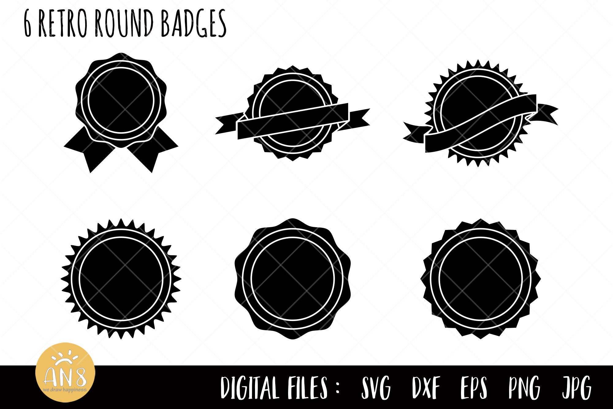 Bannière svg, collection de 6 badges ronds de remplissage rétro SVG ...
