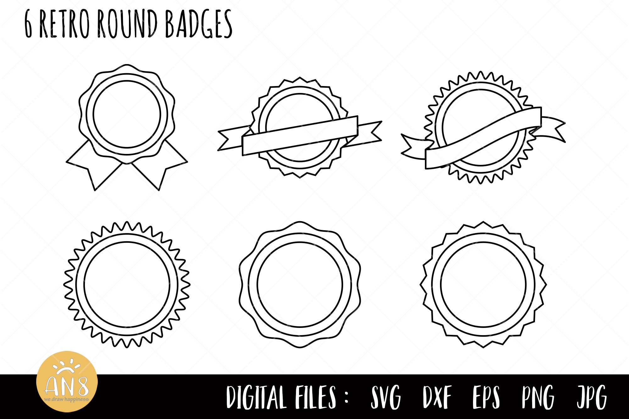 6 Retro Blank Round Shaped SVG, Round Badges Svg, Round Banner Cut ...