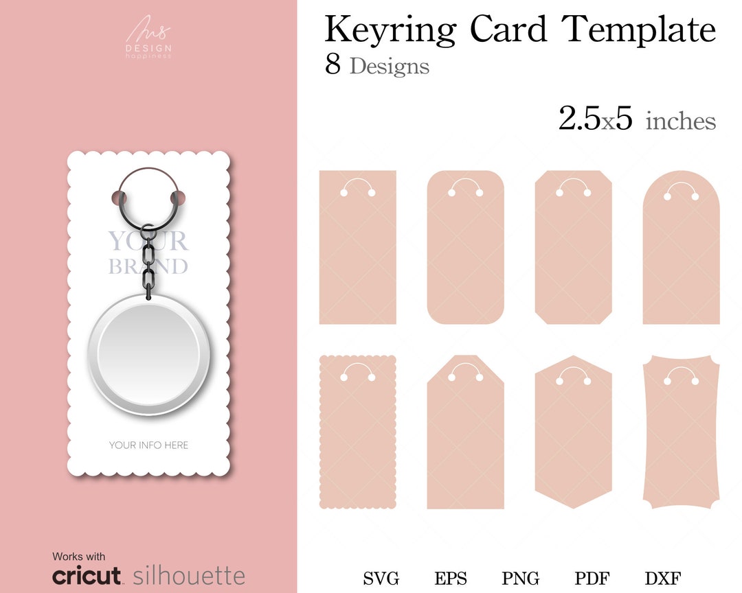 8 Keyring Display Card SVG, 2.5"x5" Keyring Template SVG, Keychain Card ...