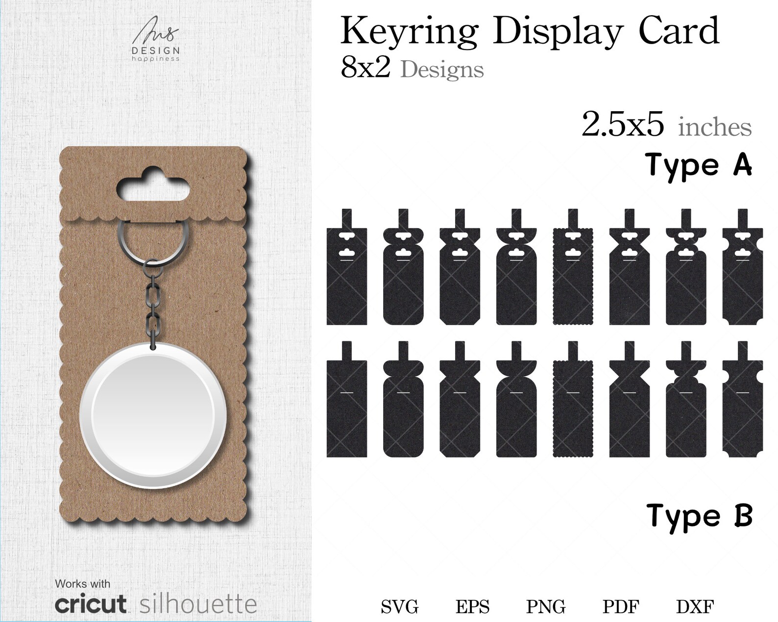 Keyring Display Card Holder Template SVG, 2x8 Designs Keychain Card 2 ...