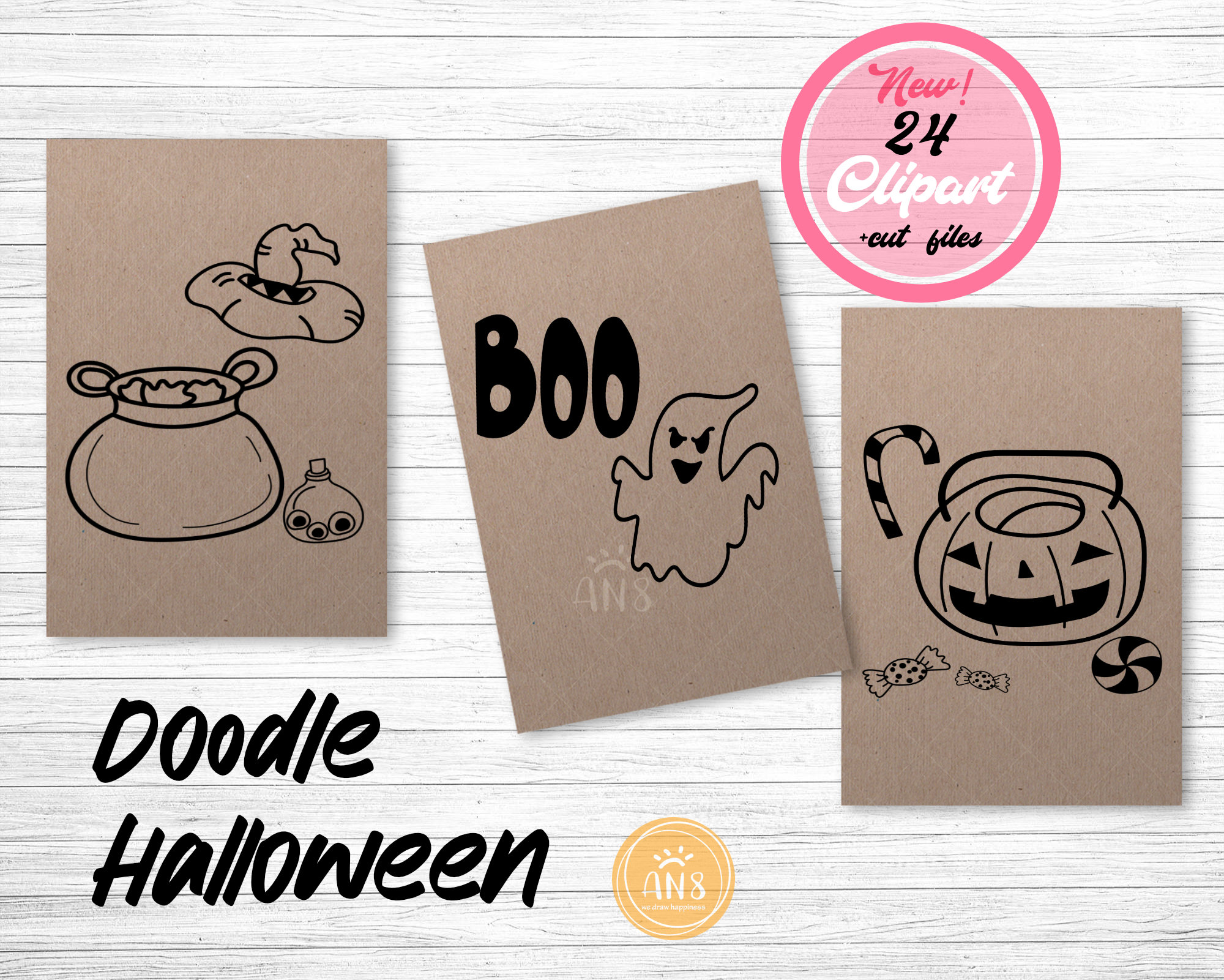 Funny Doodle Halloween Bundle SVG, Dxf, Gift Clipart, Halloween ...