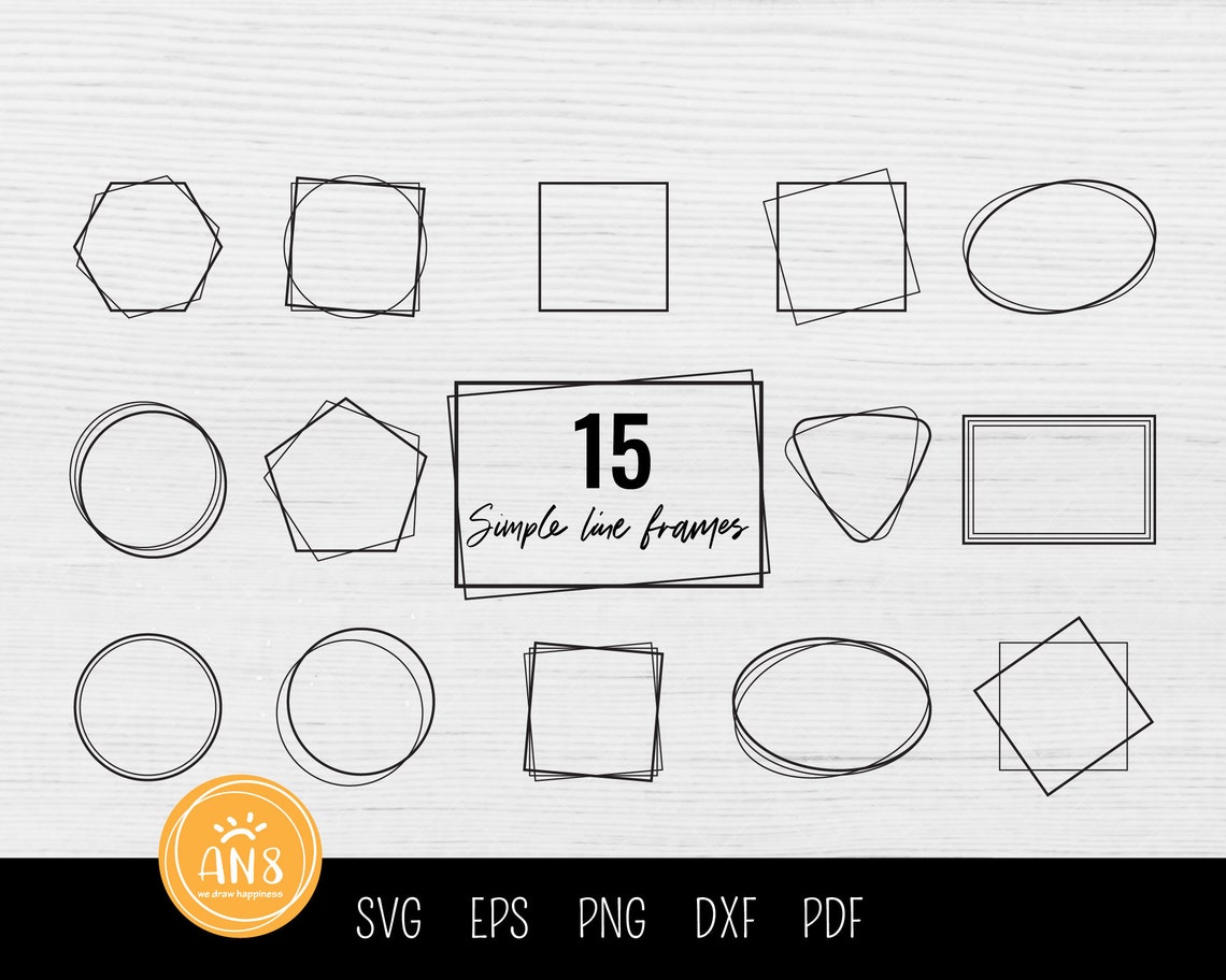 15 Simple Line Art Frames SVG Clipart, Digital Files, Instant Download ...
