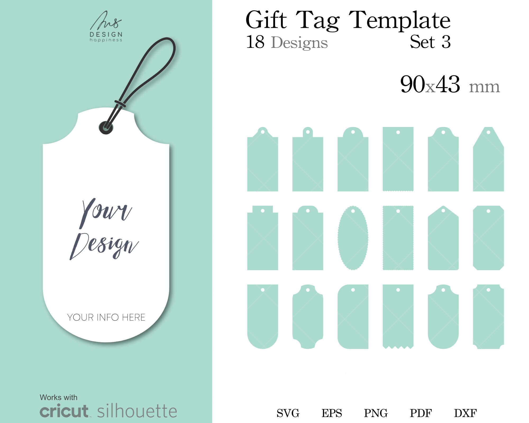 Gift Tag Templates SVG, Set3, 18 Designs of 90x43 Mm. Gift Labels Tags ...