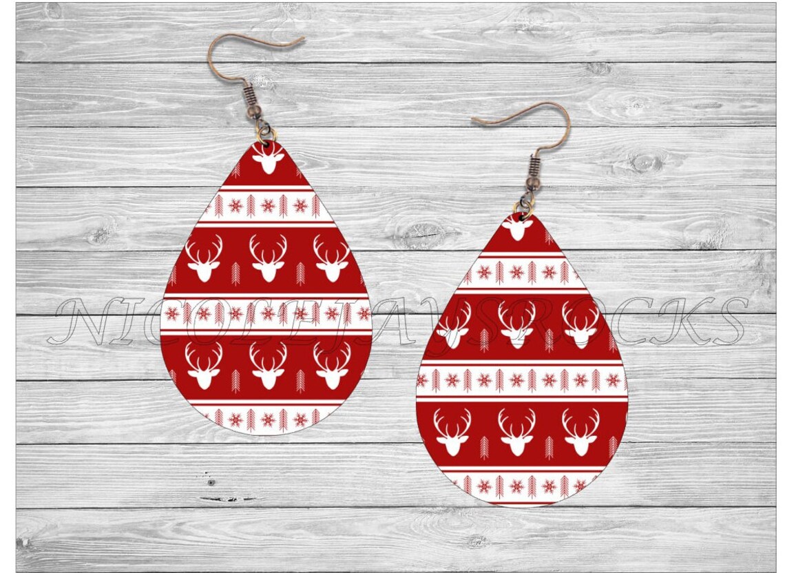 Christmas Earring Template, Sublimation PNG, Teardrop Design (digital ...