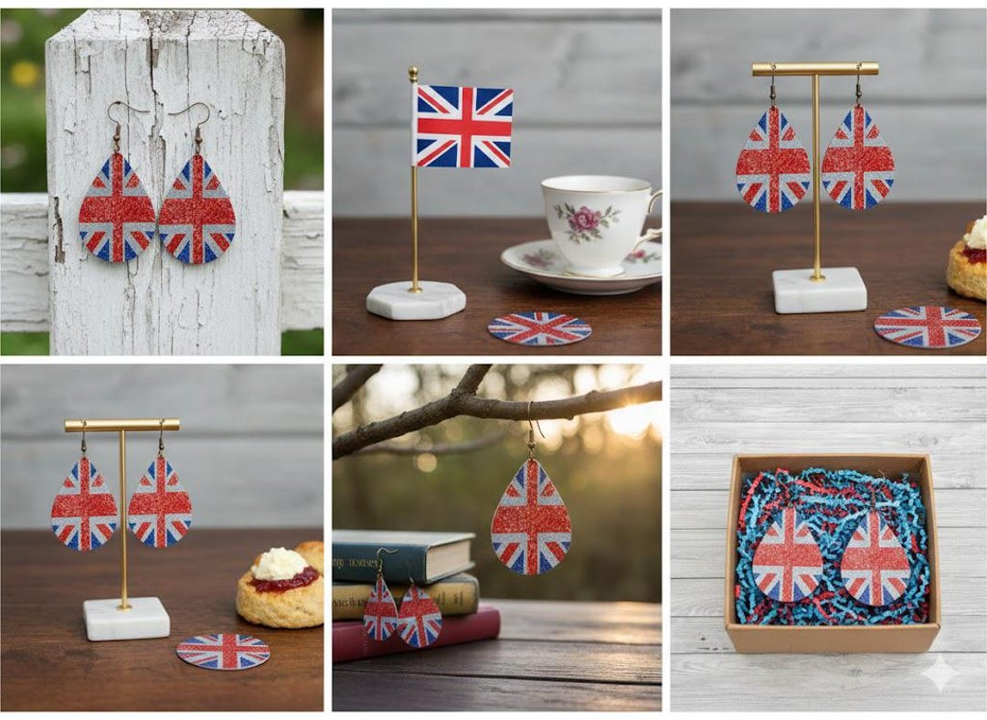 British Flag Earring Sublimation PNG Template, Union Jack Design ...