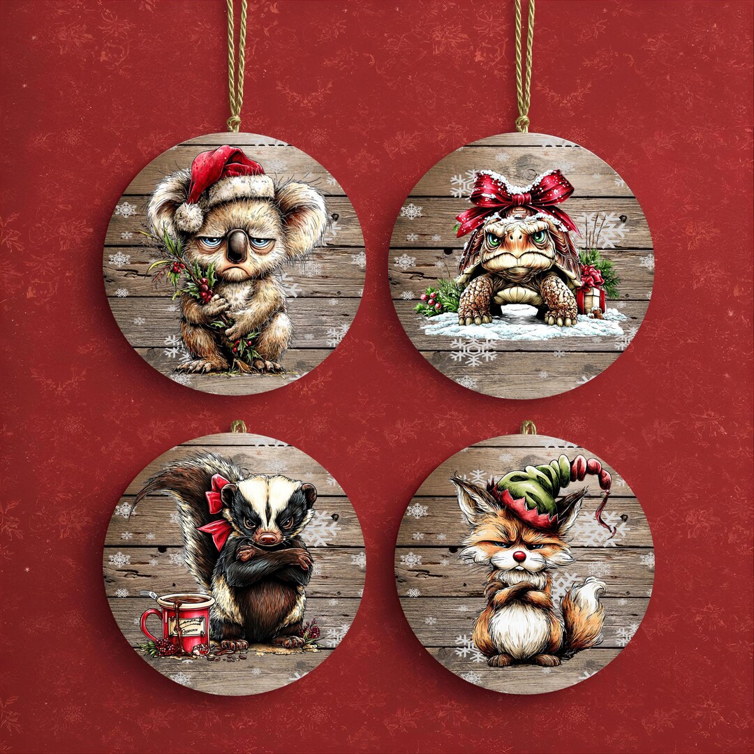 Grumpy Woodland Animals Christmas Ornament PNG Bundle (digital Download ...