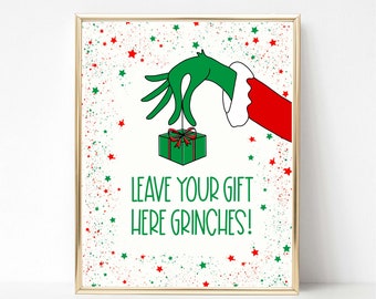 Leave gifts here grinch sign - Etsy México