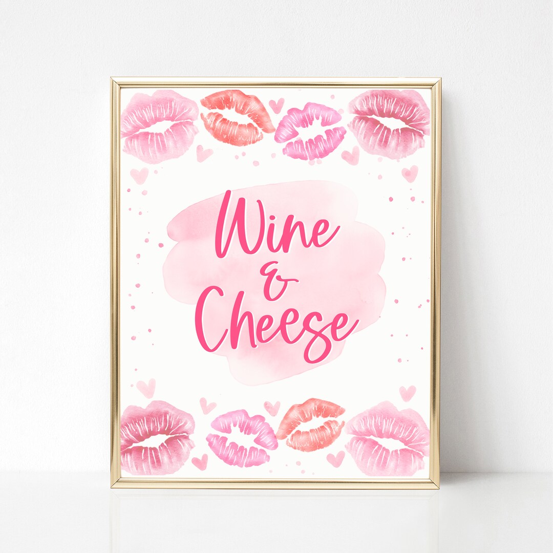 Wine and Cheese Sign, Coquette Style Galentine's Dinner Decor ...