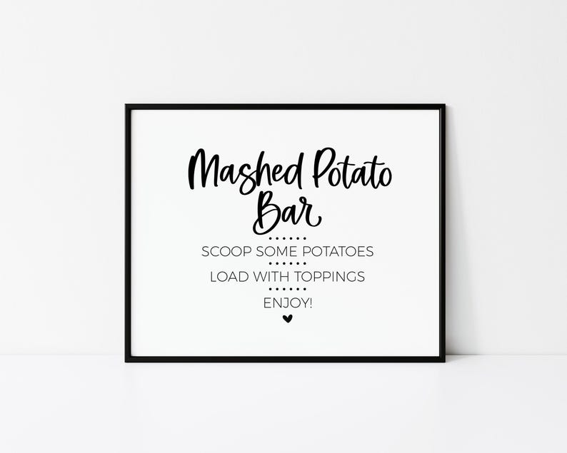 Mashed Potato Bar Sign, Make Your Own Food Bar Buffet Table for Modern ...