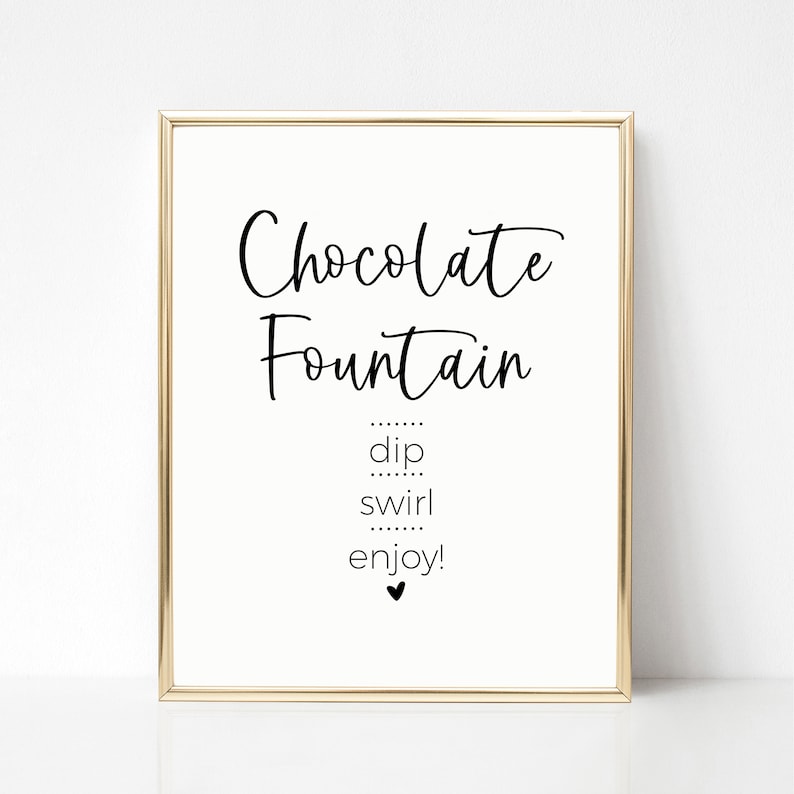 Chocolate Fountain Fondue Sign, Dessert Bar Station, Minimalist Party ...