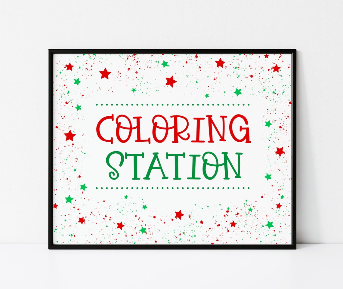 Coloring Station Sign for Christmas, Kids Birthday Party, Holiday Arts ...
