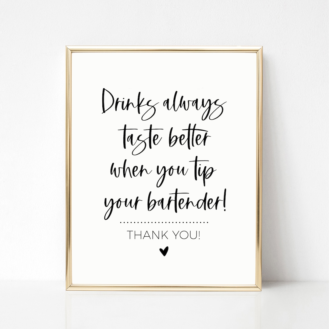 Bartender Tip Jar Sign for Wedding, Anniversary, Birthday Party, Open ...